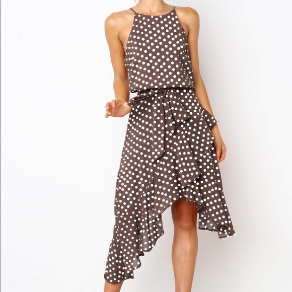 Dresses | Brown Polka Dot Irregular Dress | Poshmark